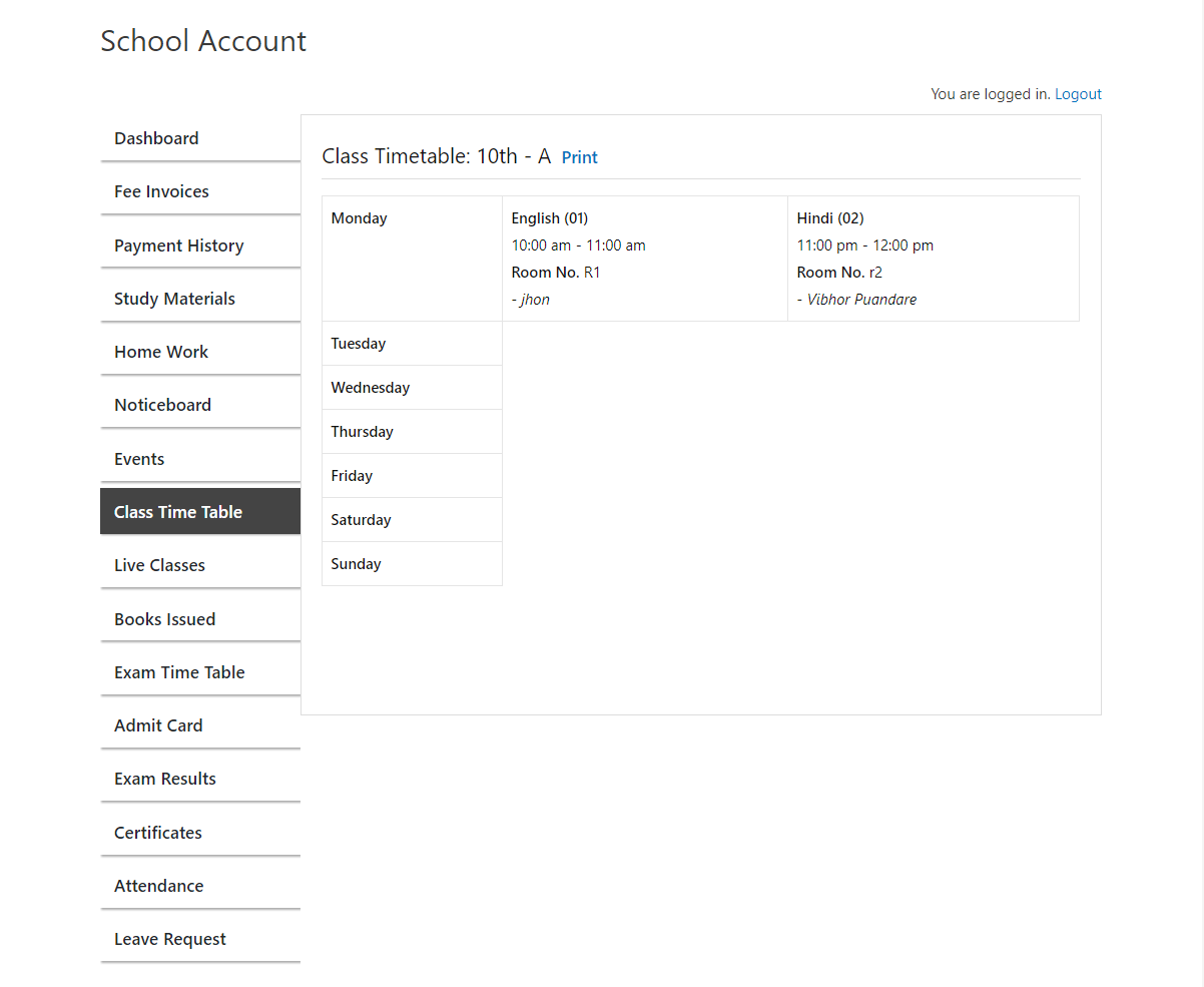 Student Dashboard – EMS