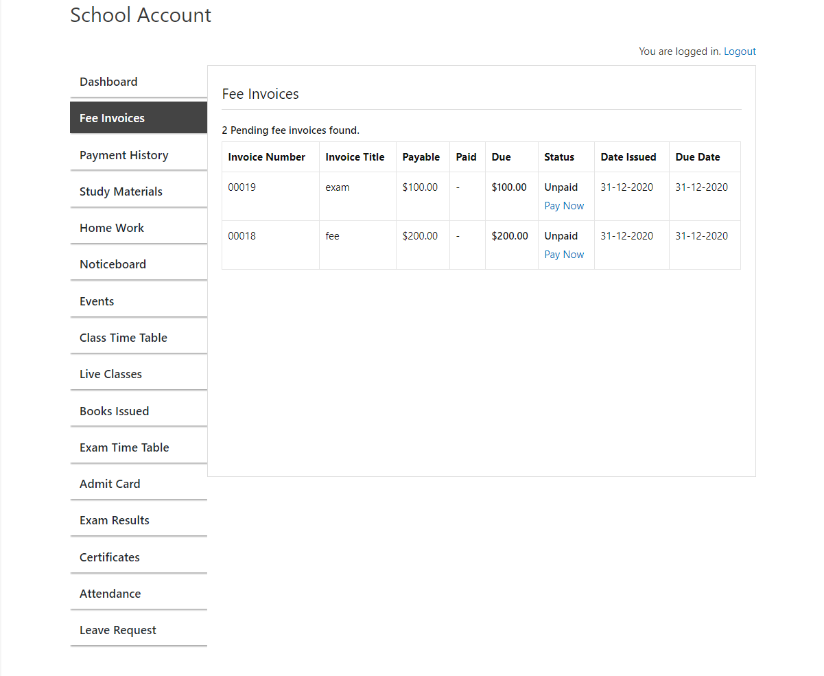 Student Dashboard – EMS